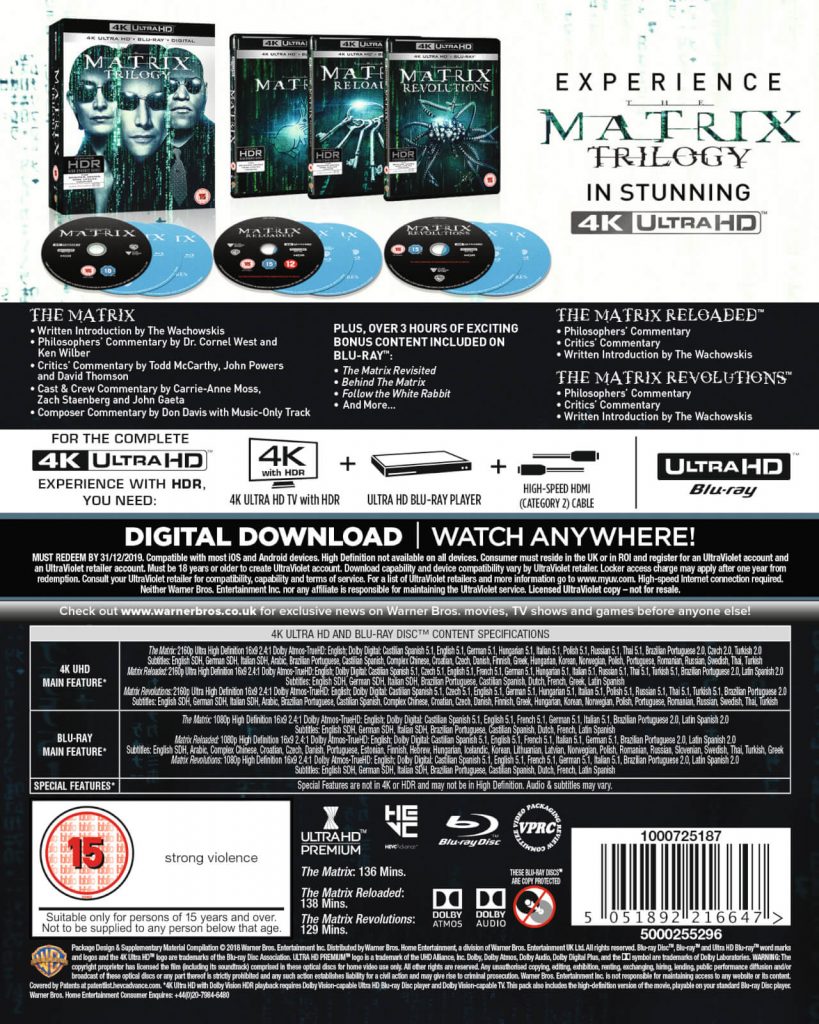 The entire "Matrix Trilogy" is coming to 4K disc in October - Steelbook ...